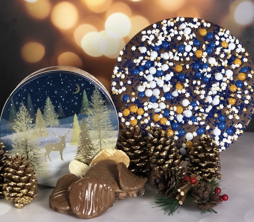 Starry Night Chocolate Pizza and Peanut Butter Potato Chips - Tin