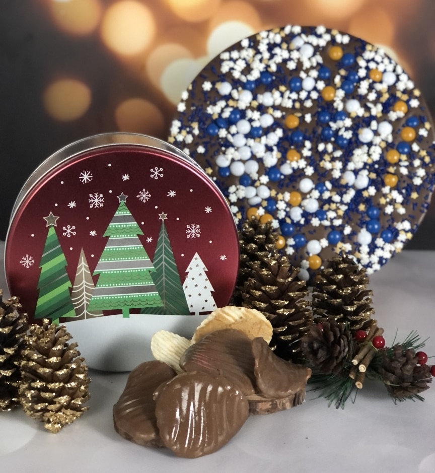 Starry Night Chocolate Pizza and Peanut Butter Potato Chips - Tin